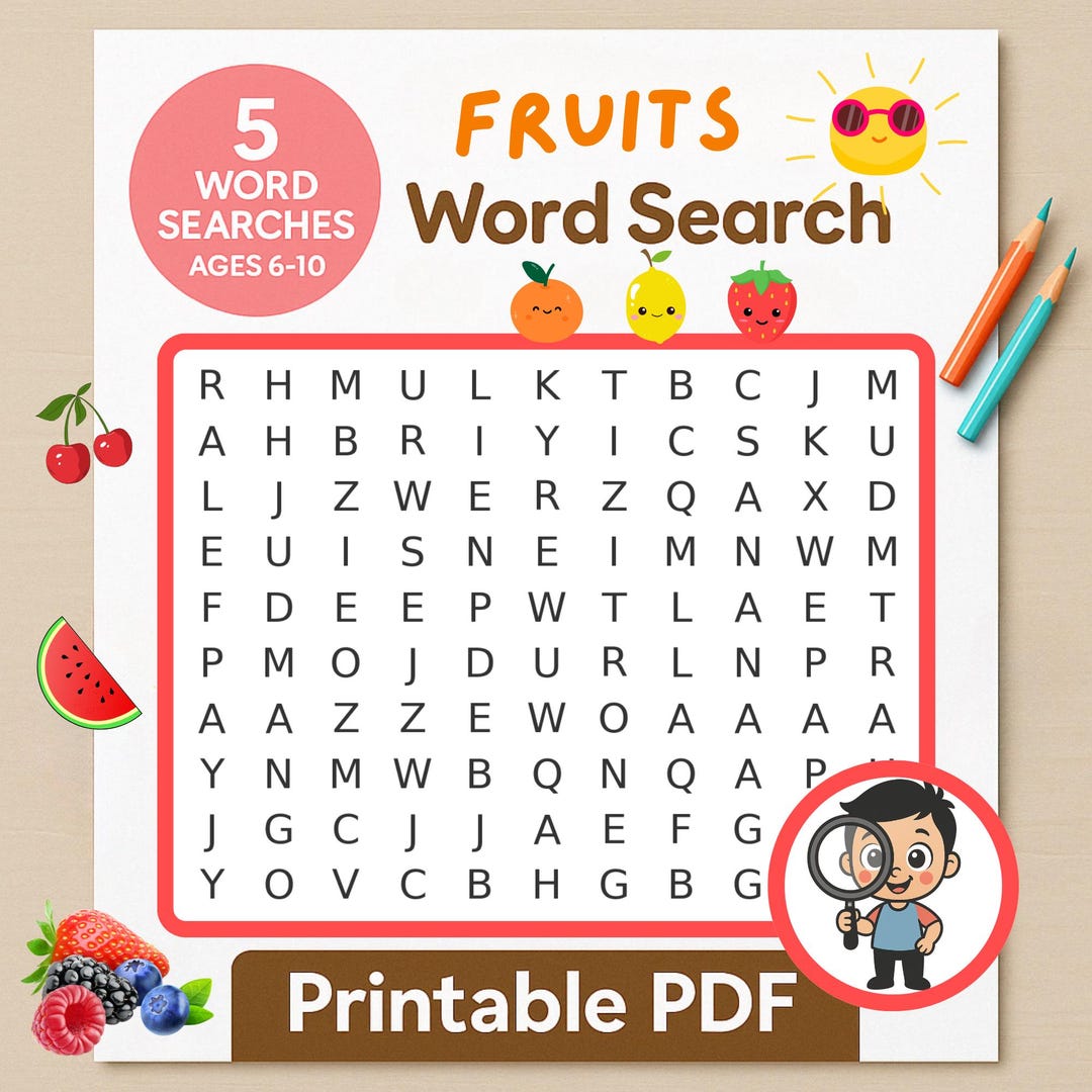 Fruits Word Search Puzzle for Kids | Printable PDF | Ages 6-10 ...