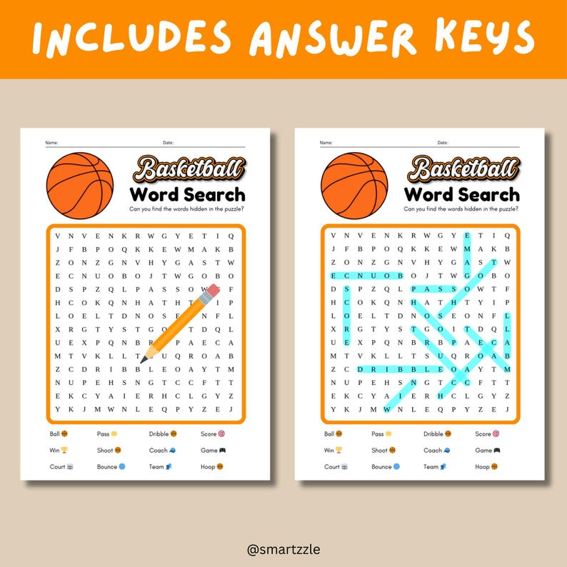 Basketball Word Search Puzzle Pack for Kids and Adults | 5 Printable ...