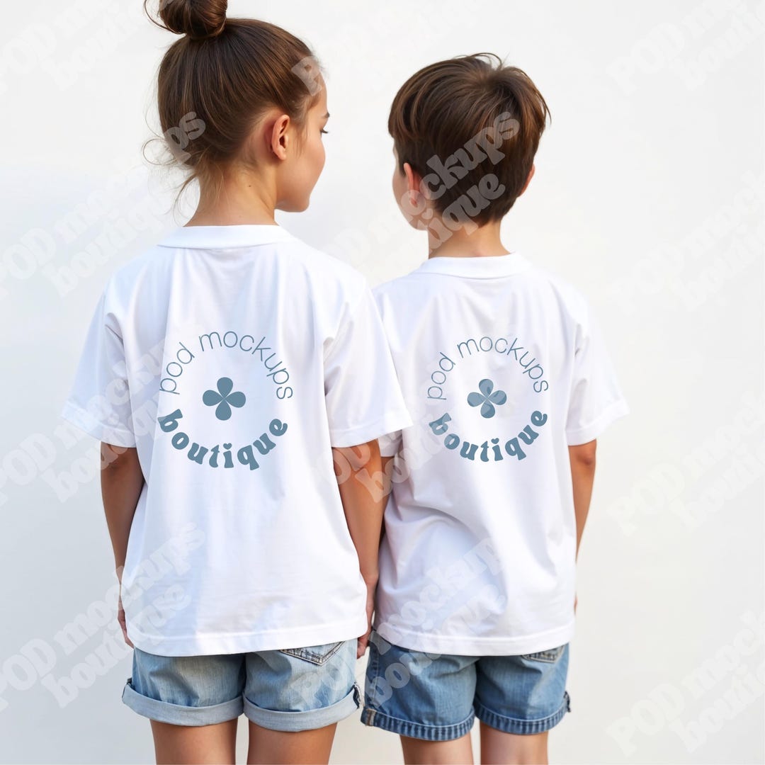 Gildan 5000B Sibling Mockup, Back View Tshirt Mockup With Girl and Boy ...