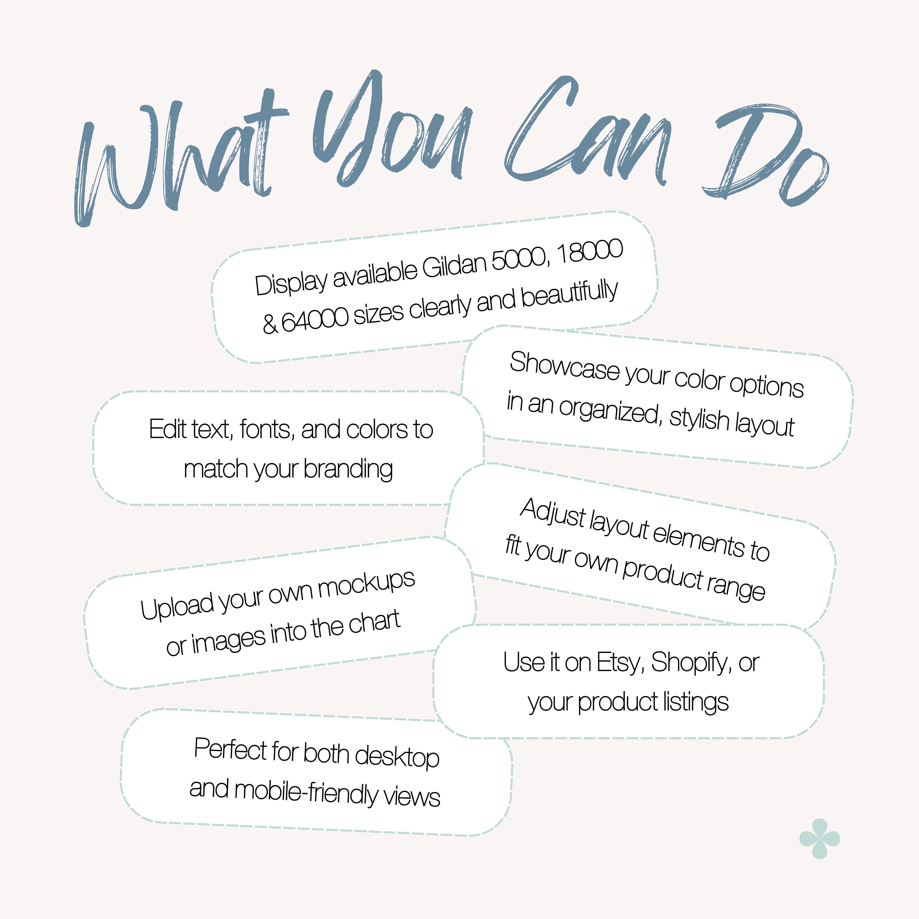 Gildan Color Chart and Size Chart, Editable Gildan Tshirt Color and ...