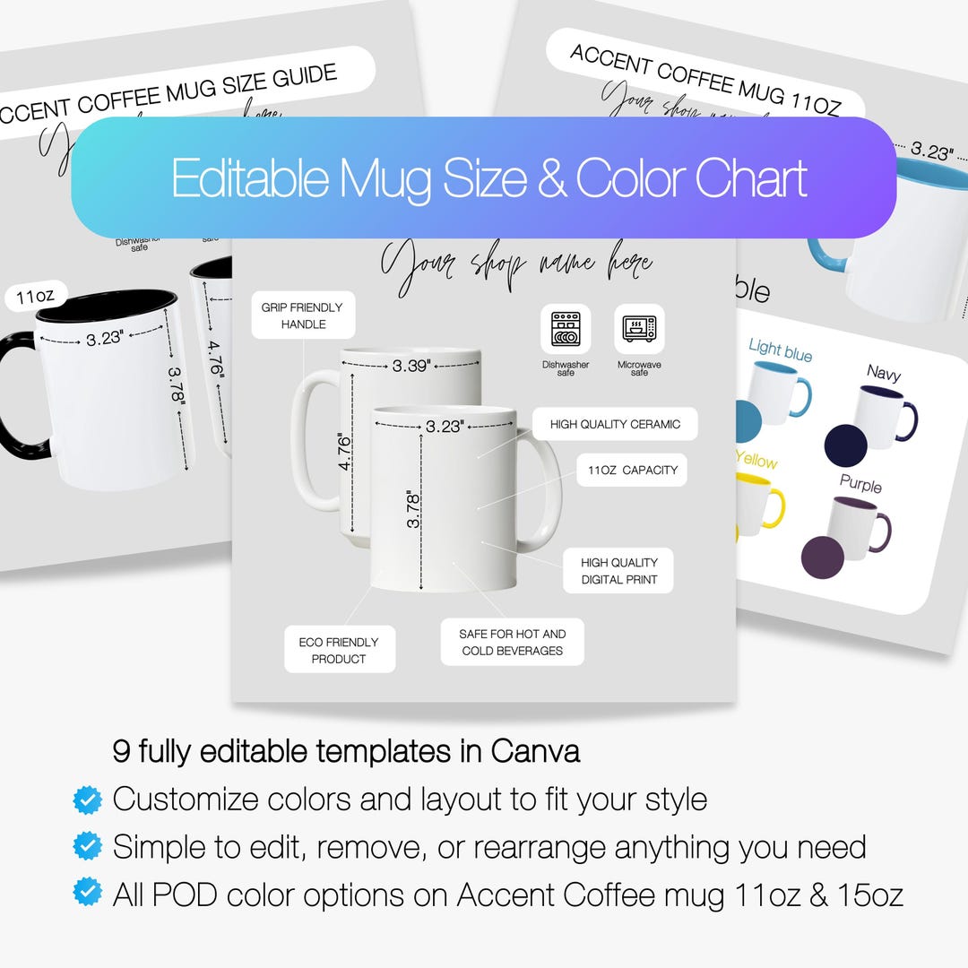 Printful Mug Size Chart & Color Chart, 11 and 15oz Ceramic Mug Size ...