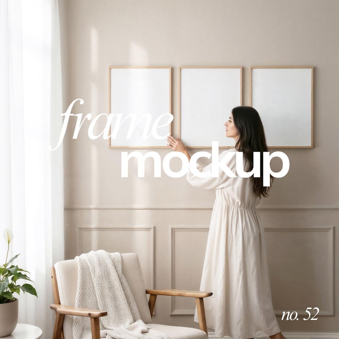 Set of 3 Frames Mockup With Person: Modern Home Interior Mockup for ...