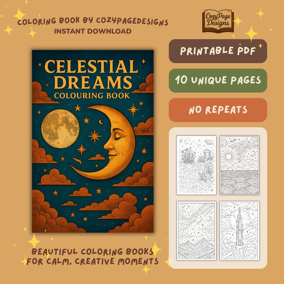Celestial Coloring Book PDF | Printable Night Sky Art Pages | Stars ...