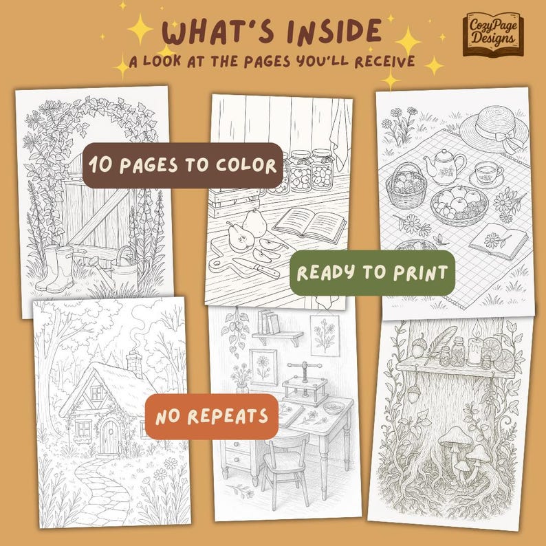 Cottagecore Coloring Book PDF | Printable Cozy Rural Life Art | Garden ...