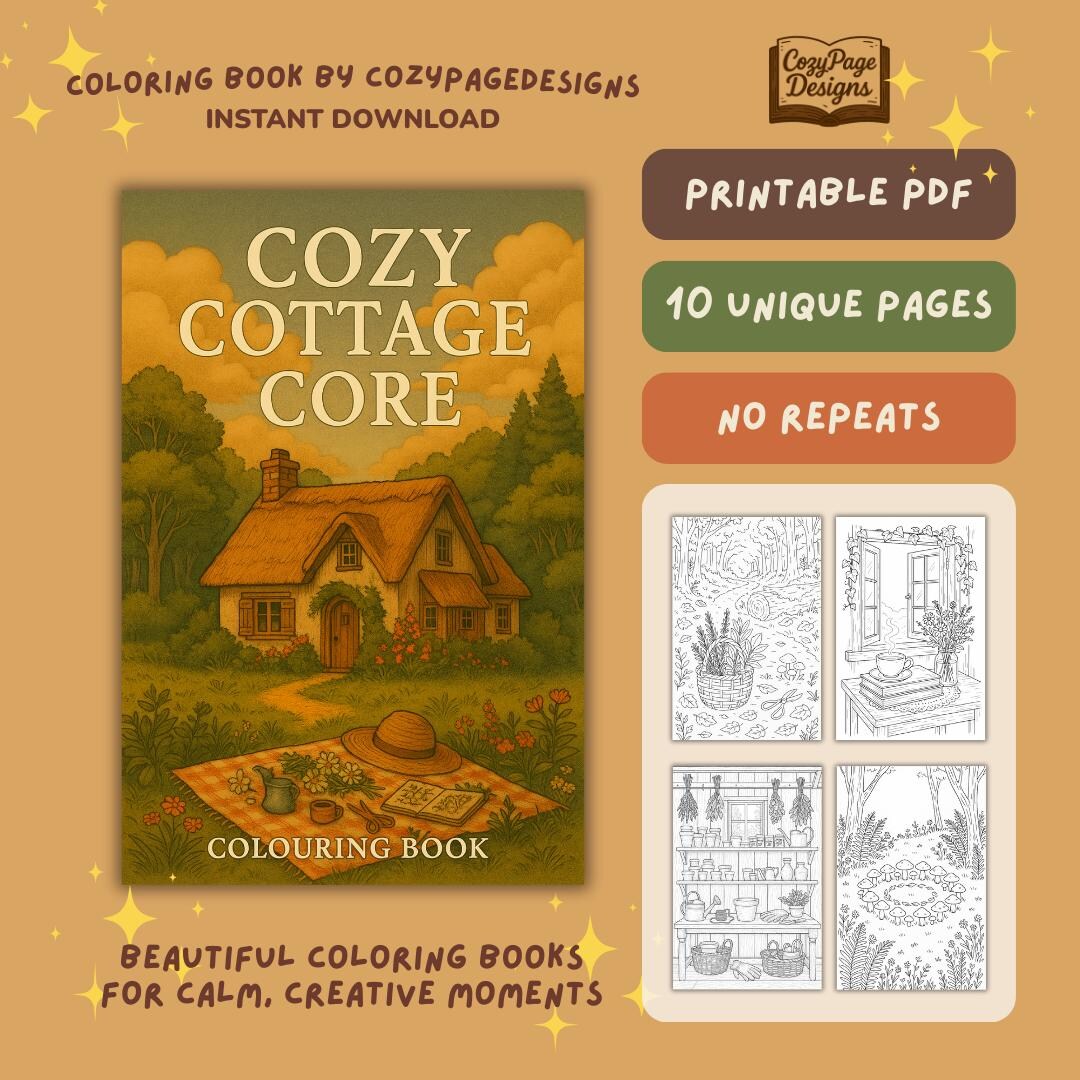 Cottagecore Coloring Book PDF | Printable Cozy Rural Life Art | Garden ...