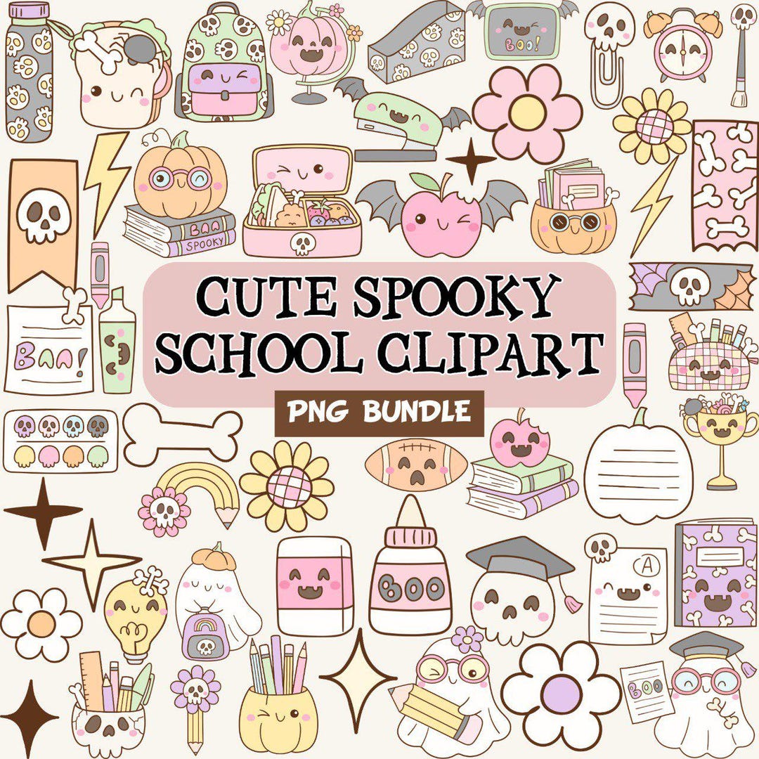 100+ Cute Spooky School Clipart Png Bundle, Pastel Back to School Png ...