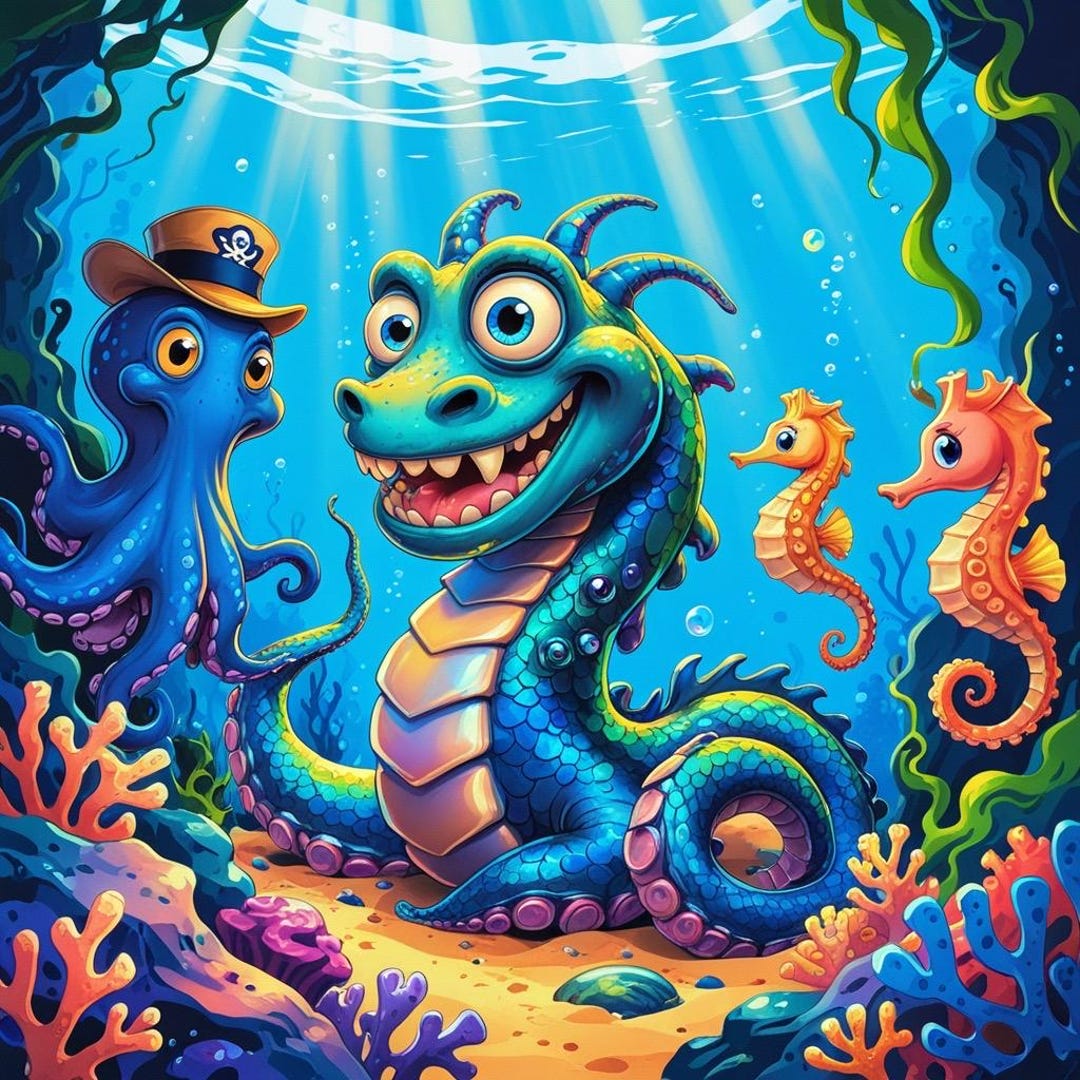 4 Set Friendly Sea Monsters in the Ocean With Friends - Etsy