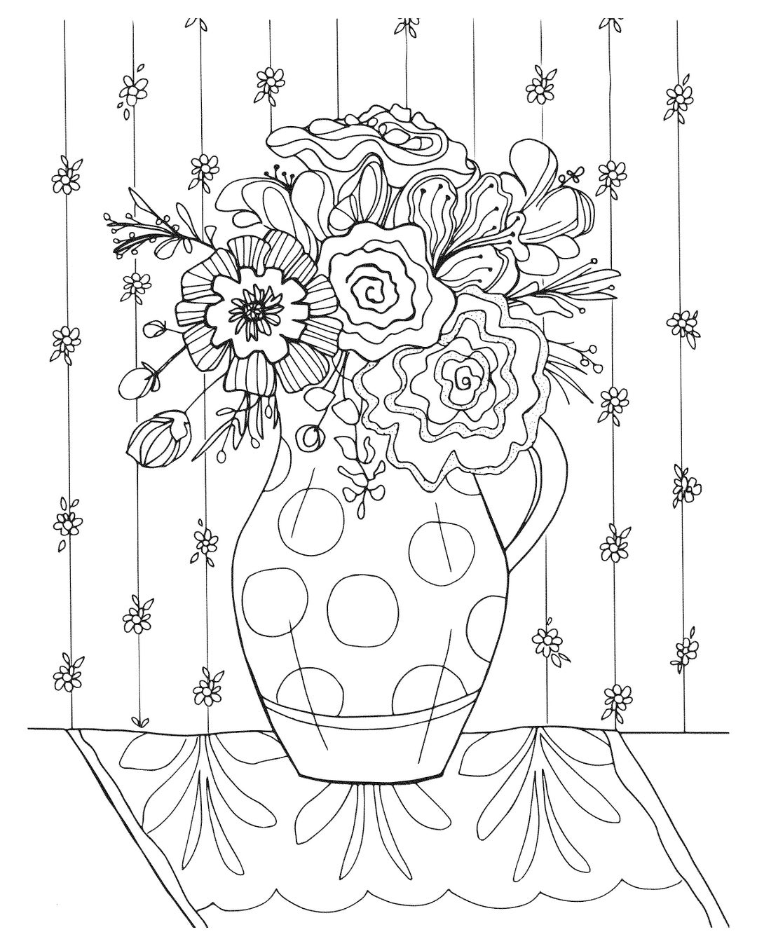 Pitcher of Flowers Coloring Page - Etsy