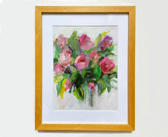 Pink Rose Bouquet Acrylic Roses Flower Painting | Etsy