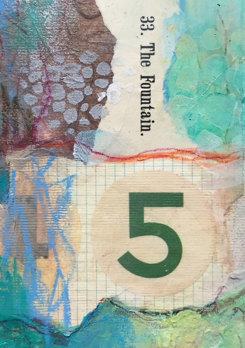 Number 5 Collage, Turquoise Mixed Media Art - Etsy