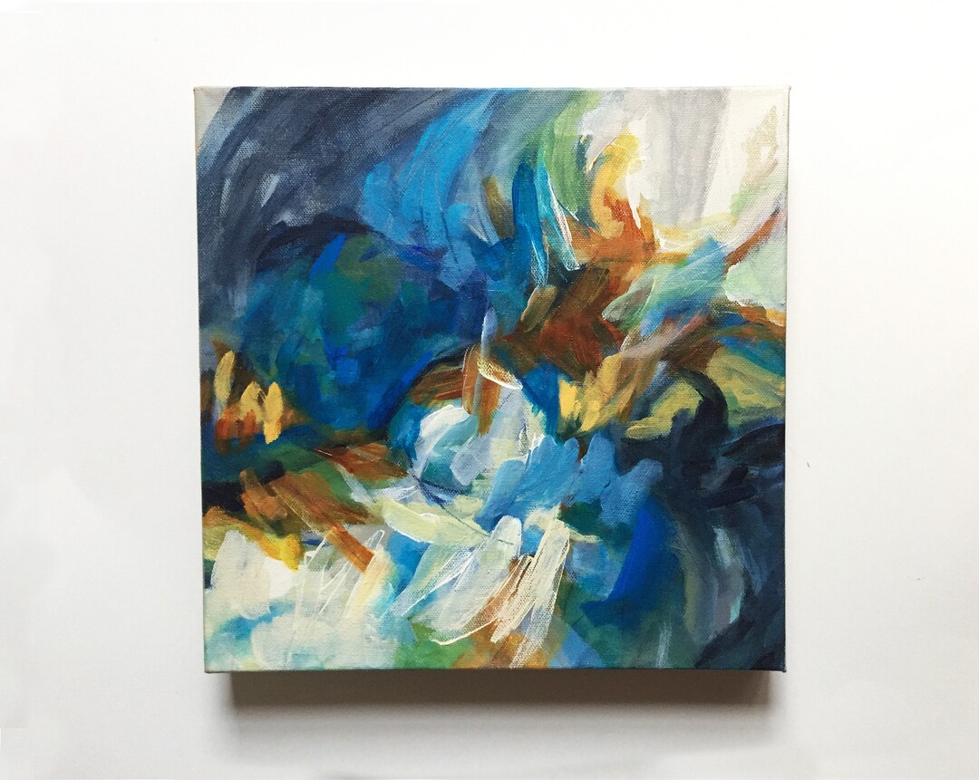 Abstract on Square Canvas; Mixed Media Blue Abstract 2 - Etsy