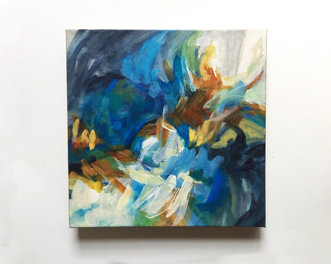 Abstract on Square Canvas; Mixed Media Blue Abstract 2 - Etsy