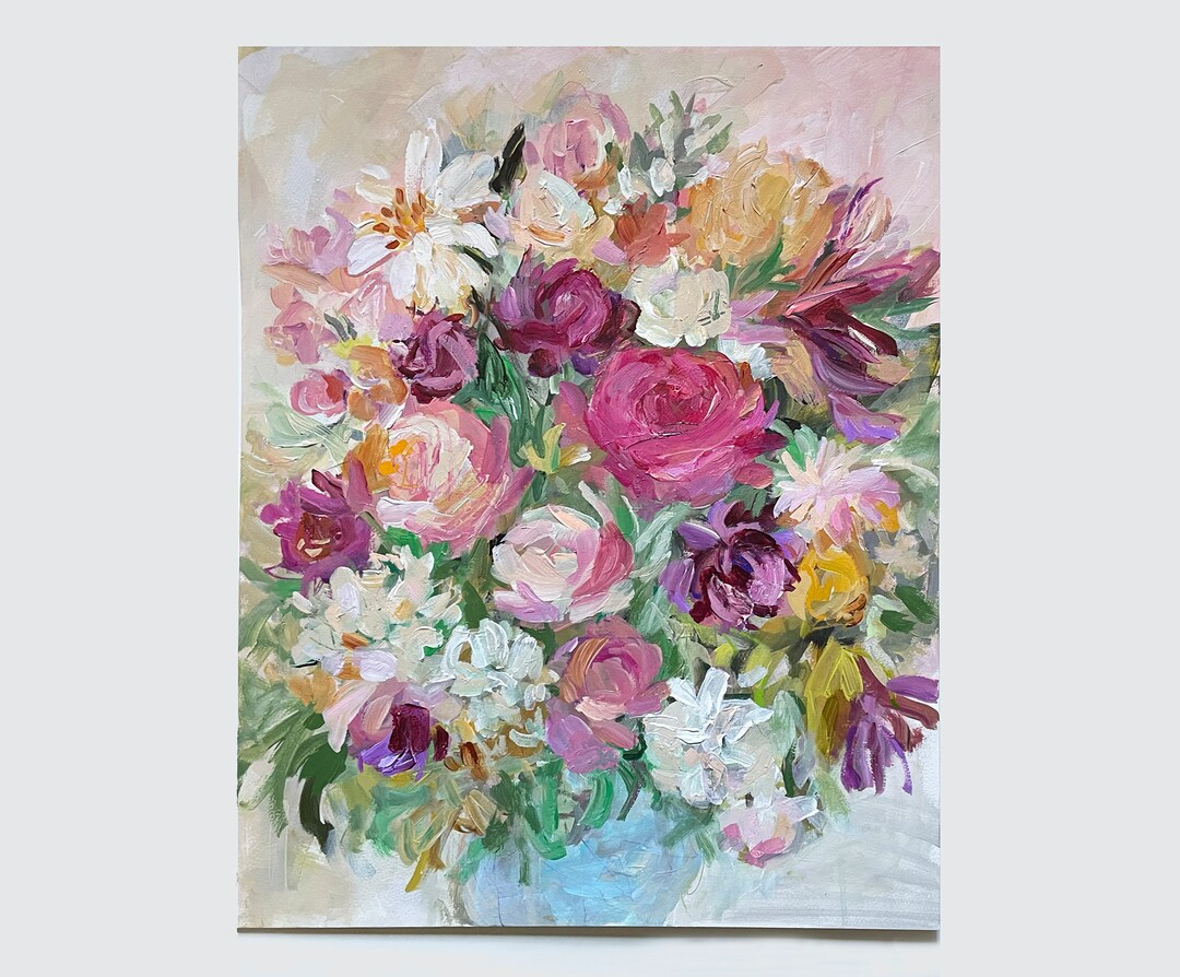 Rose Bouquet; Floral Mixed Media Roses Painting - Etsy