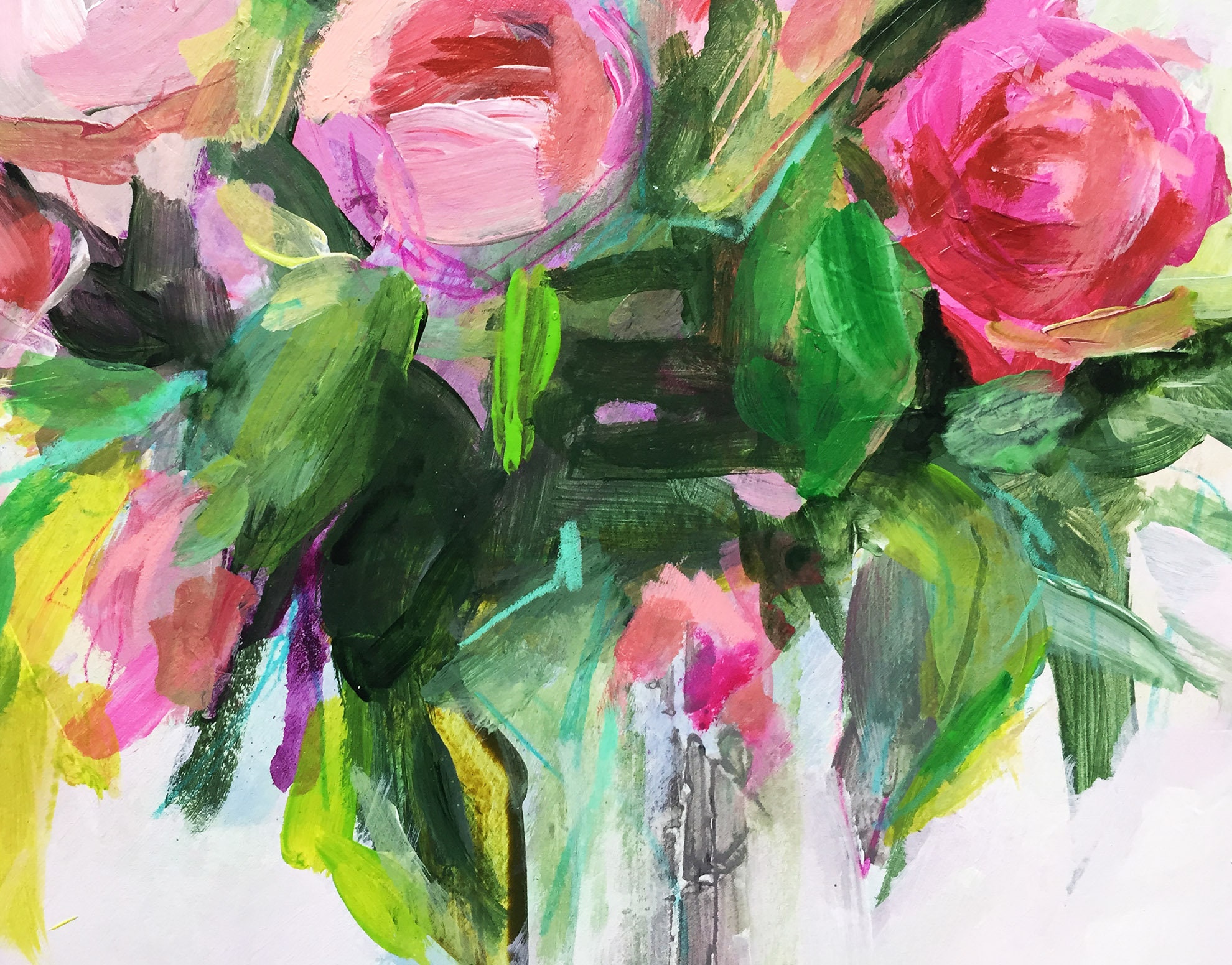 Pink Rose Bouquet Acrylic Roses Flower Painting - Etsy