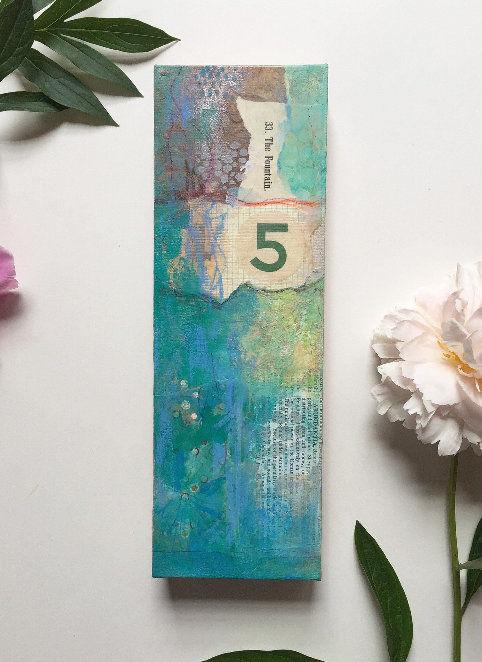 Number 5 Collage, Turquoise Mixed Media Art - Etsy
