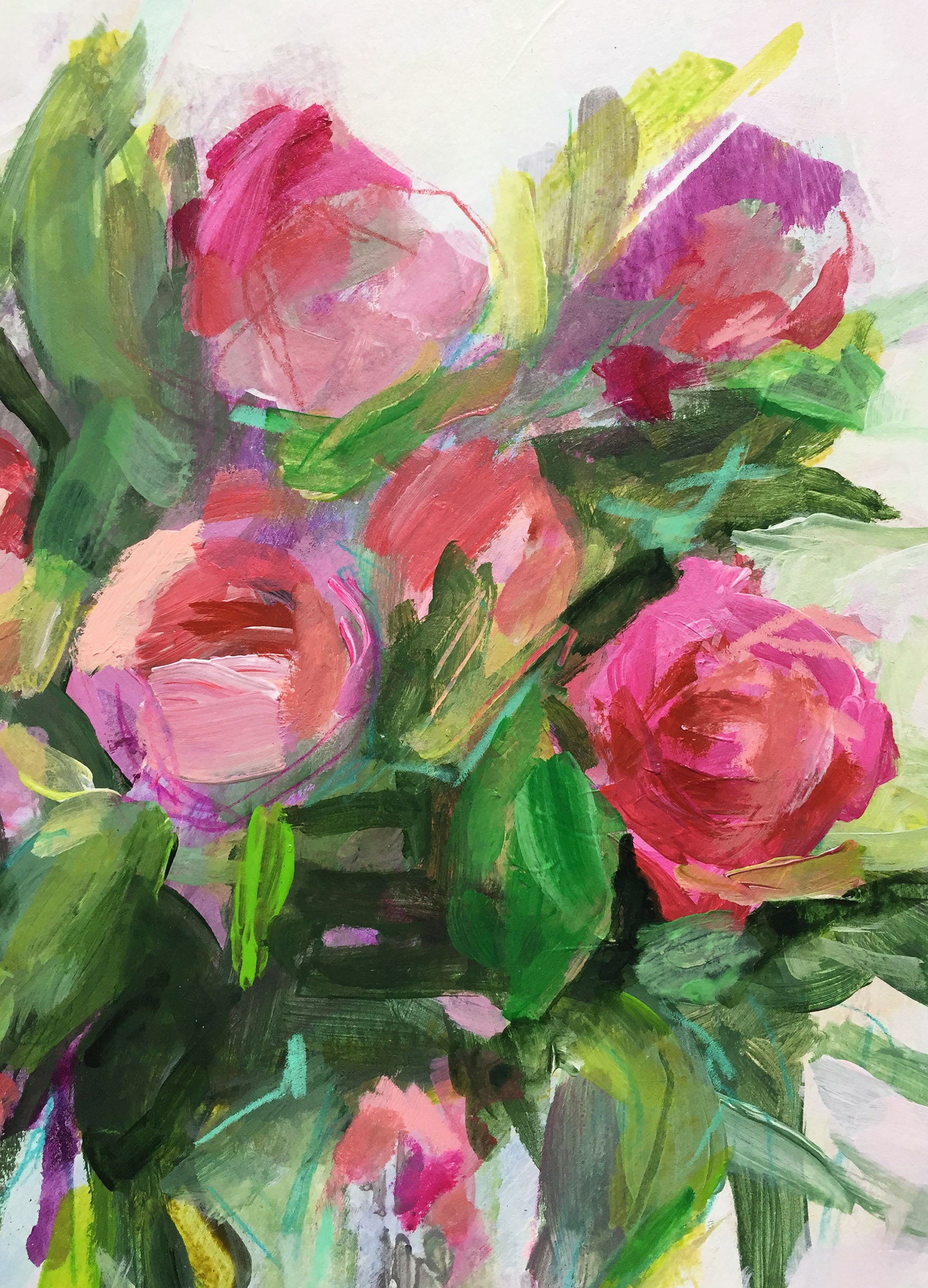 Pink Rose Bouquet Acrylic Roses Flower Painting - Etsy
