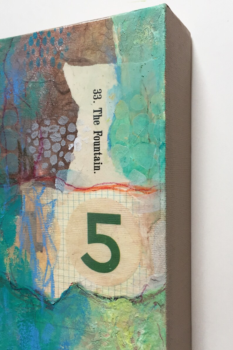 Number 5 Collage, Turquoise Mixed Media Art - Etsy