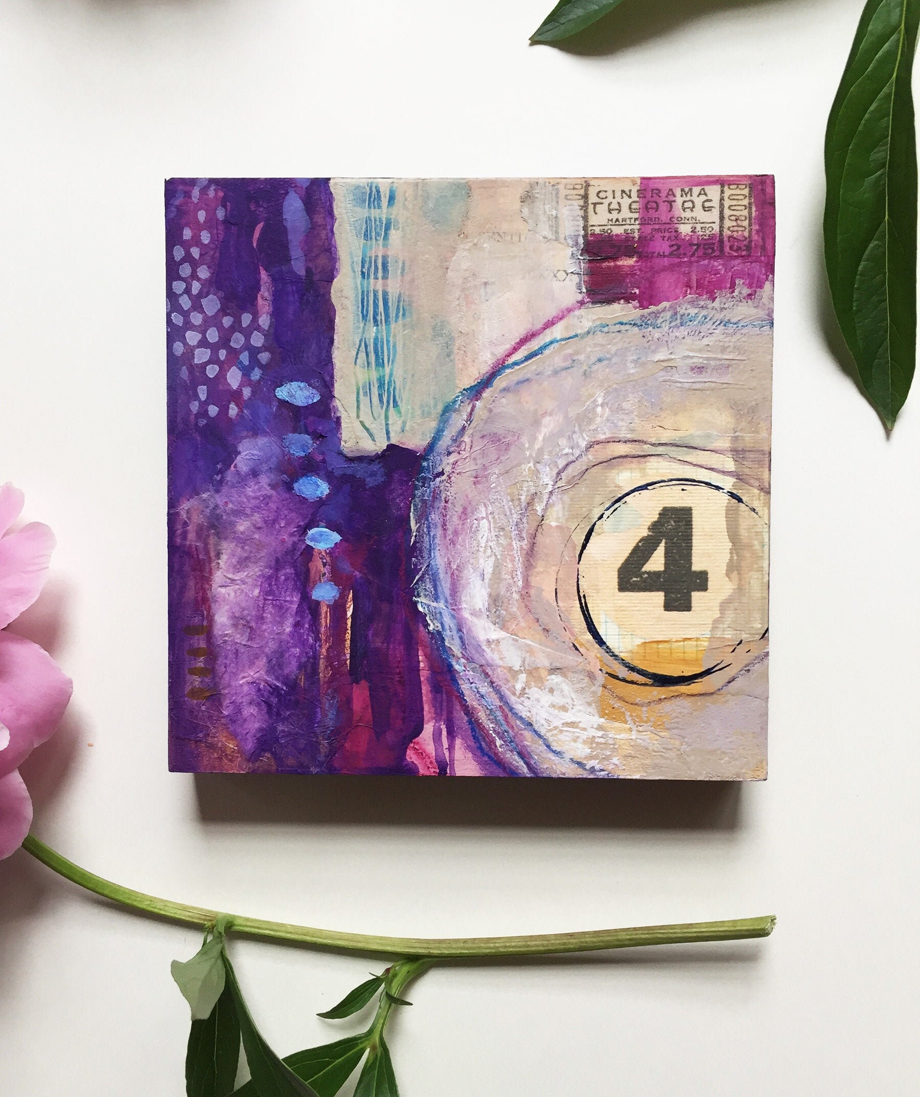 Number 4 Collage, Purple Abstract Mixed Media Art - Etsy