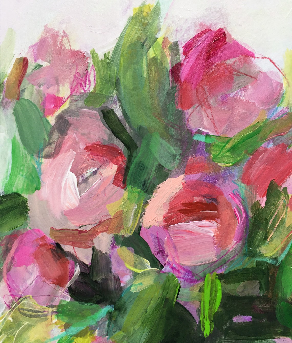 Pink Rose Bouquet Acrylic Roses Flower Painting - Etsy