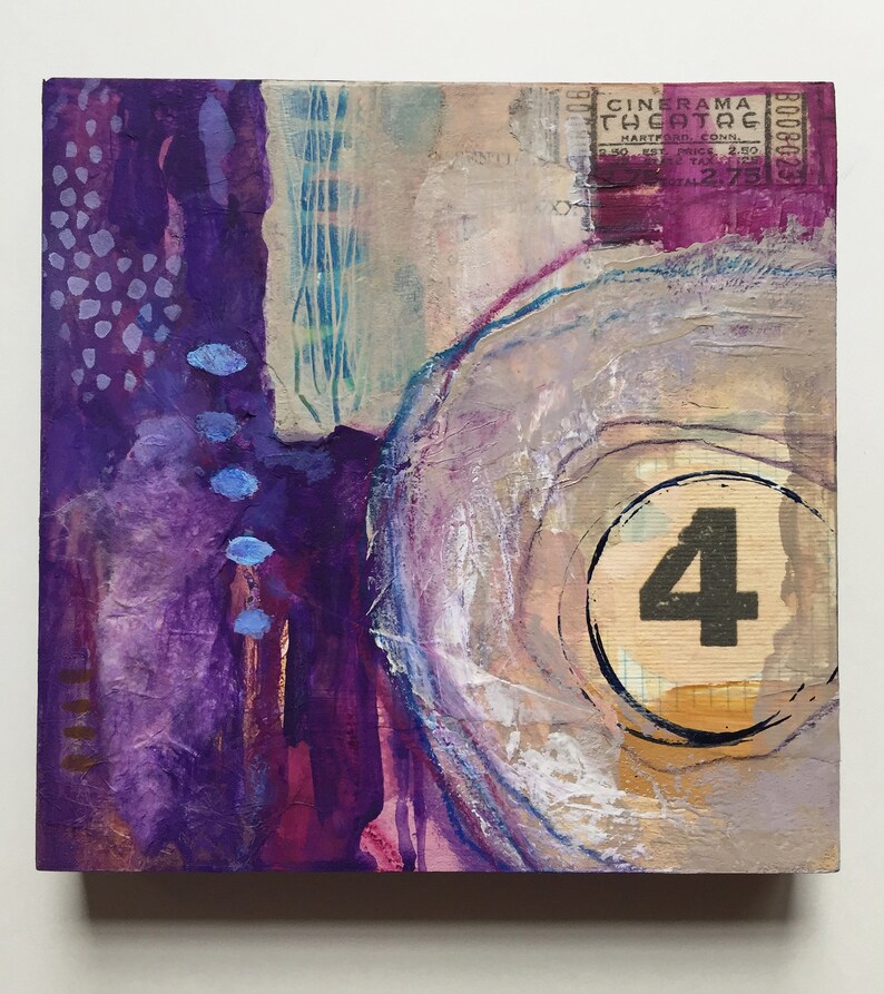 Number 4 Collage, Purple Abstract Mixed Media Art - Etsy