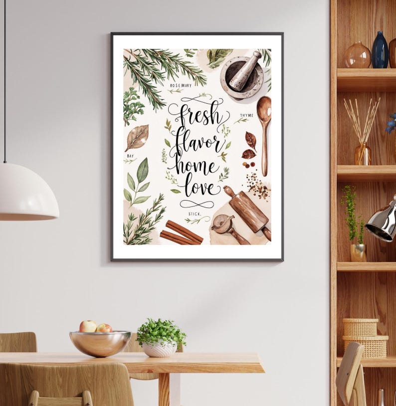 Rustic Kitchen Wall Art Printable – Herb & Spice Illustration With Hand ...