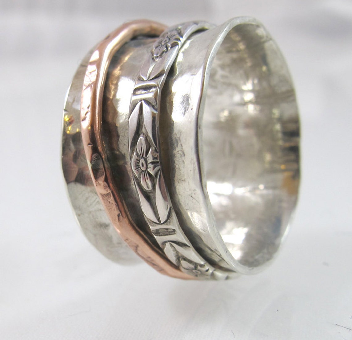 Forged Sterling Silver and Copper Anticlastic Spinning Ring - Etsy