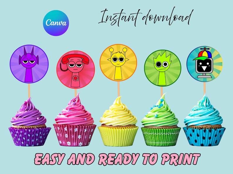 Printable Sprunki Cupcake Toppers Cake Decoration – Digital Download ...