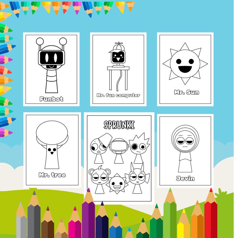 24 Sprunki Characters Printable Coloring Pages A4 Coloring Book for ...