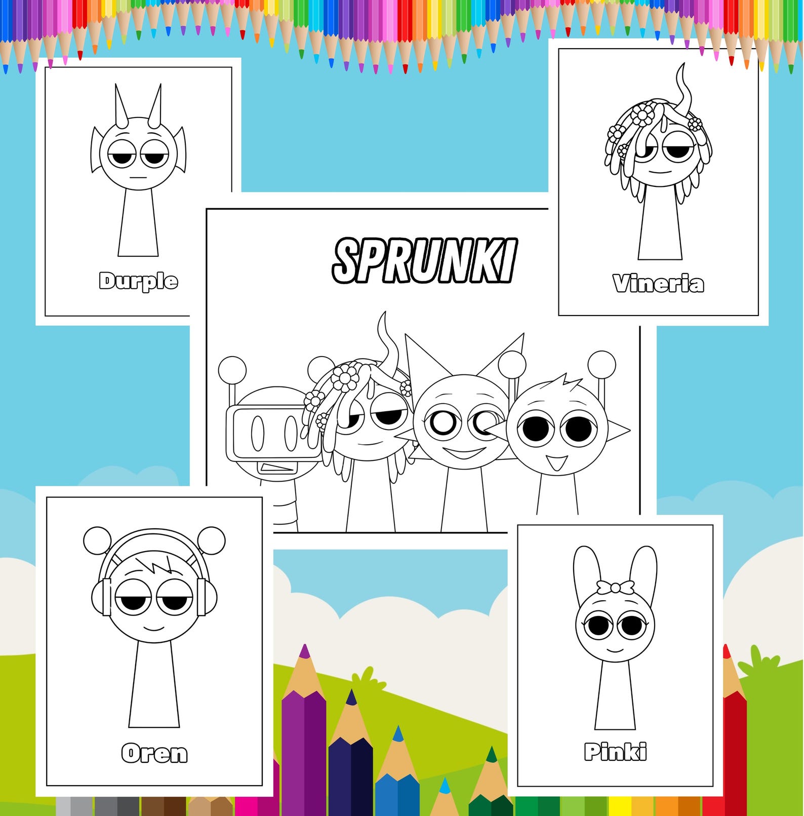 24 Sprunki Characters Printable Coloring Pages A4 Coloring Book For