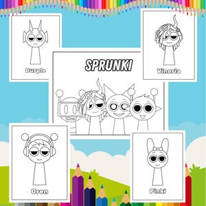 24 Sprunki Characters Printable Coloring Pages A4 Coloring Book for ...