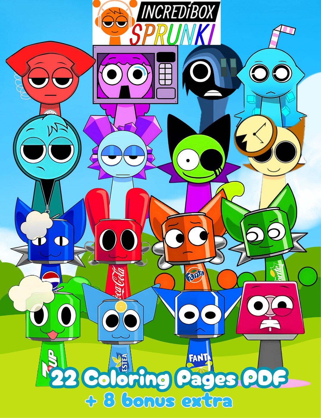 30 Sprunki Characters Printable Coloring Pages A4 Coloring Book for ...