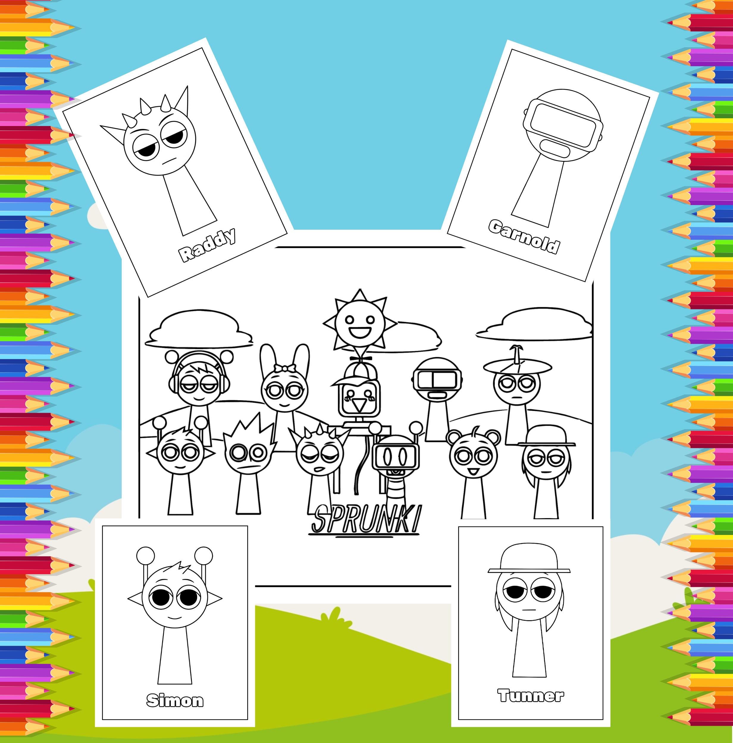 24 Sprunki Characters Printable Coloring Pages A4 Coloring Book for ...
