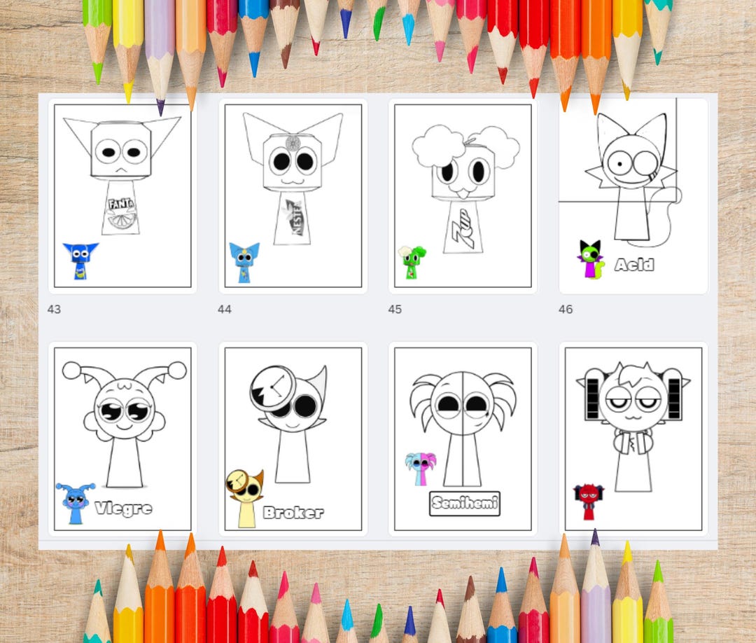 47 Sprunki Characters Printable Coloring Pages A4 Coloring Book for ...