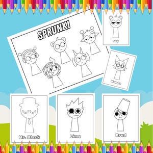 24 Sprunki Characters Printable Coloring Pages A4 Coloring Book for ...