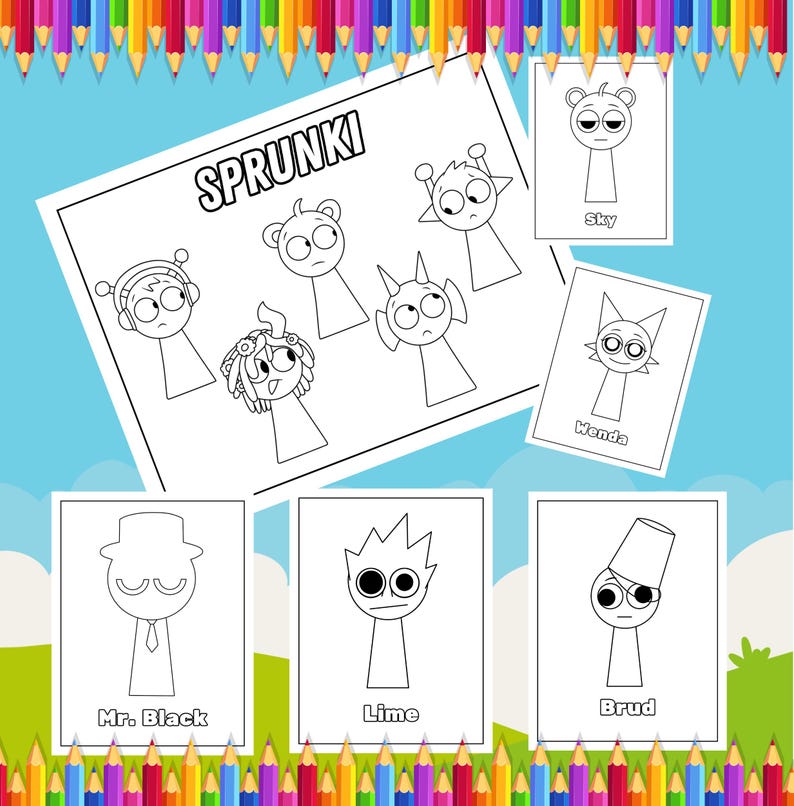 24 Sprunki Characters Printable Coloring Pages A4 Coloring Book for ...