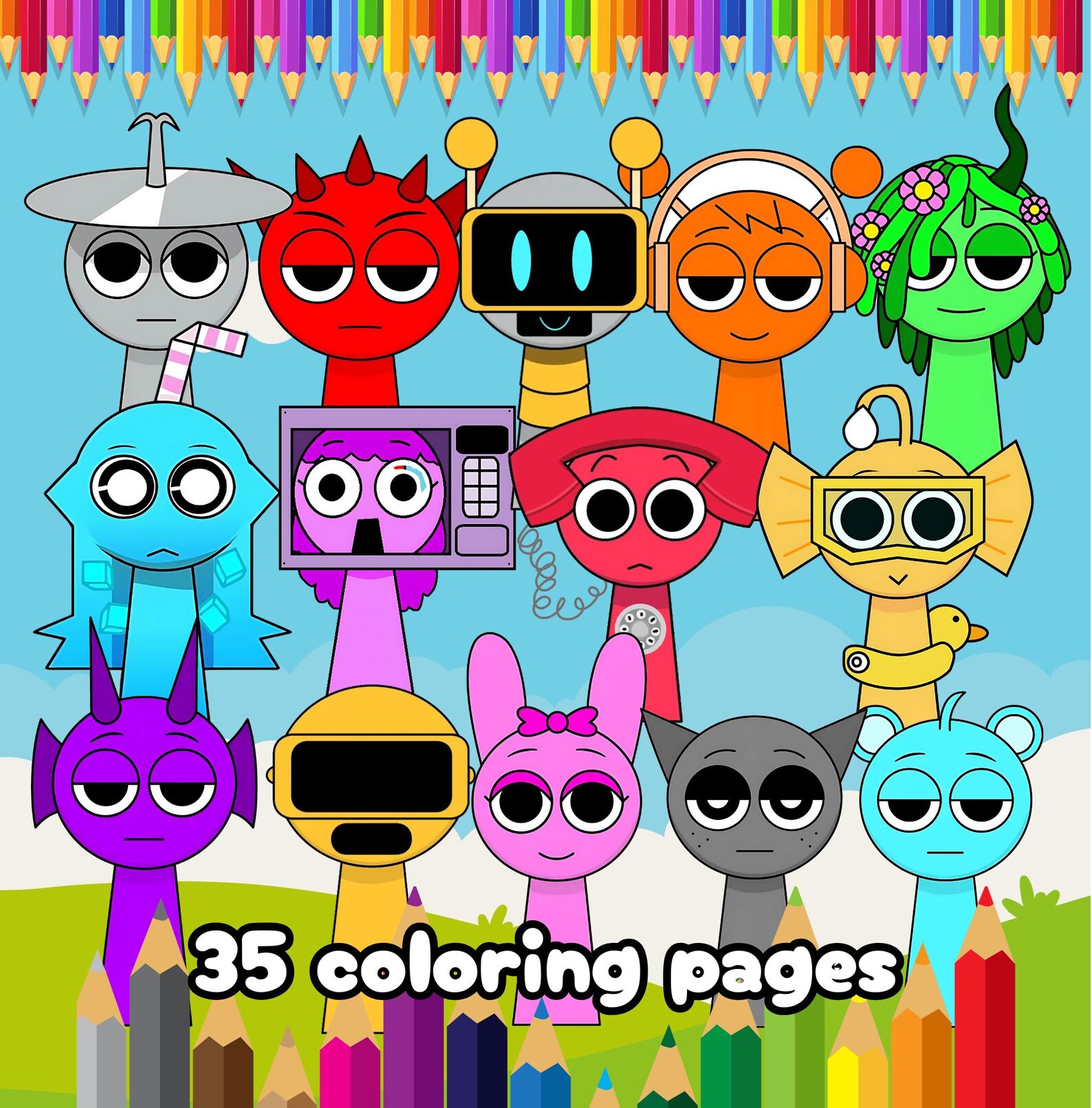 35 Sprunki Characters Printable Coloring Pages A4 Coloring Book for ...