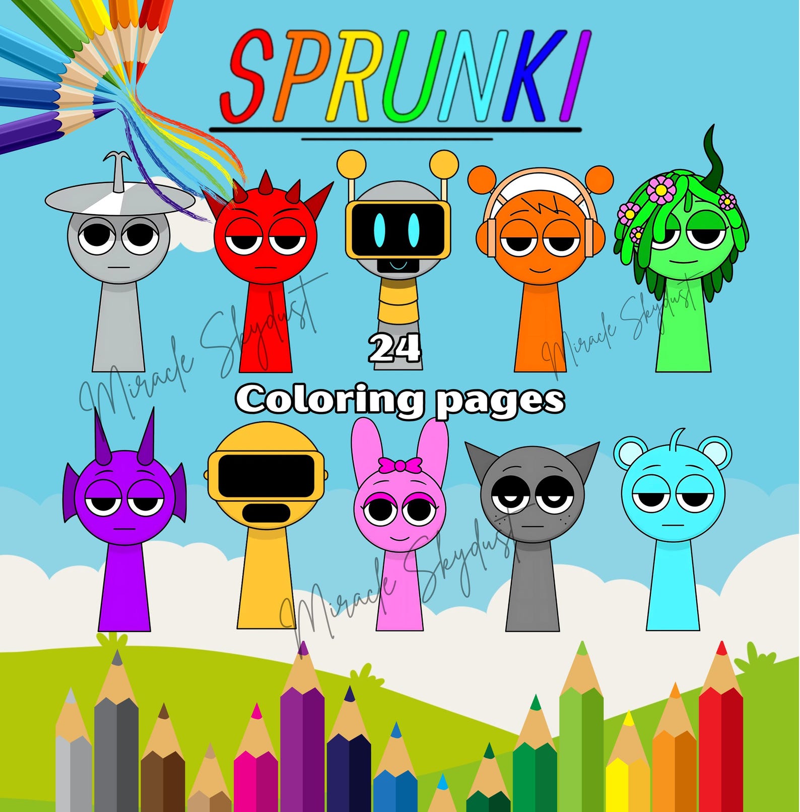 24 Sprunki Characters Printable Coloring Pages A4 Coloring Book for ...