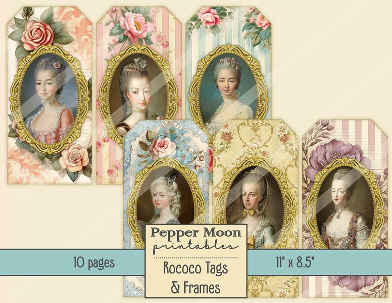 ROCOCO Tags and Frames, Journal Ephemera, 18th Century, Marie ...