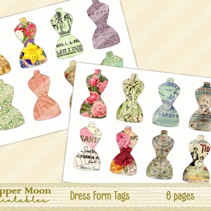 Dress Form Tags, Printable Ephemera, Digital Papers, Instant Download ...