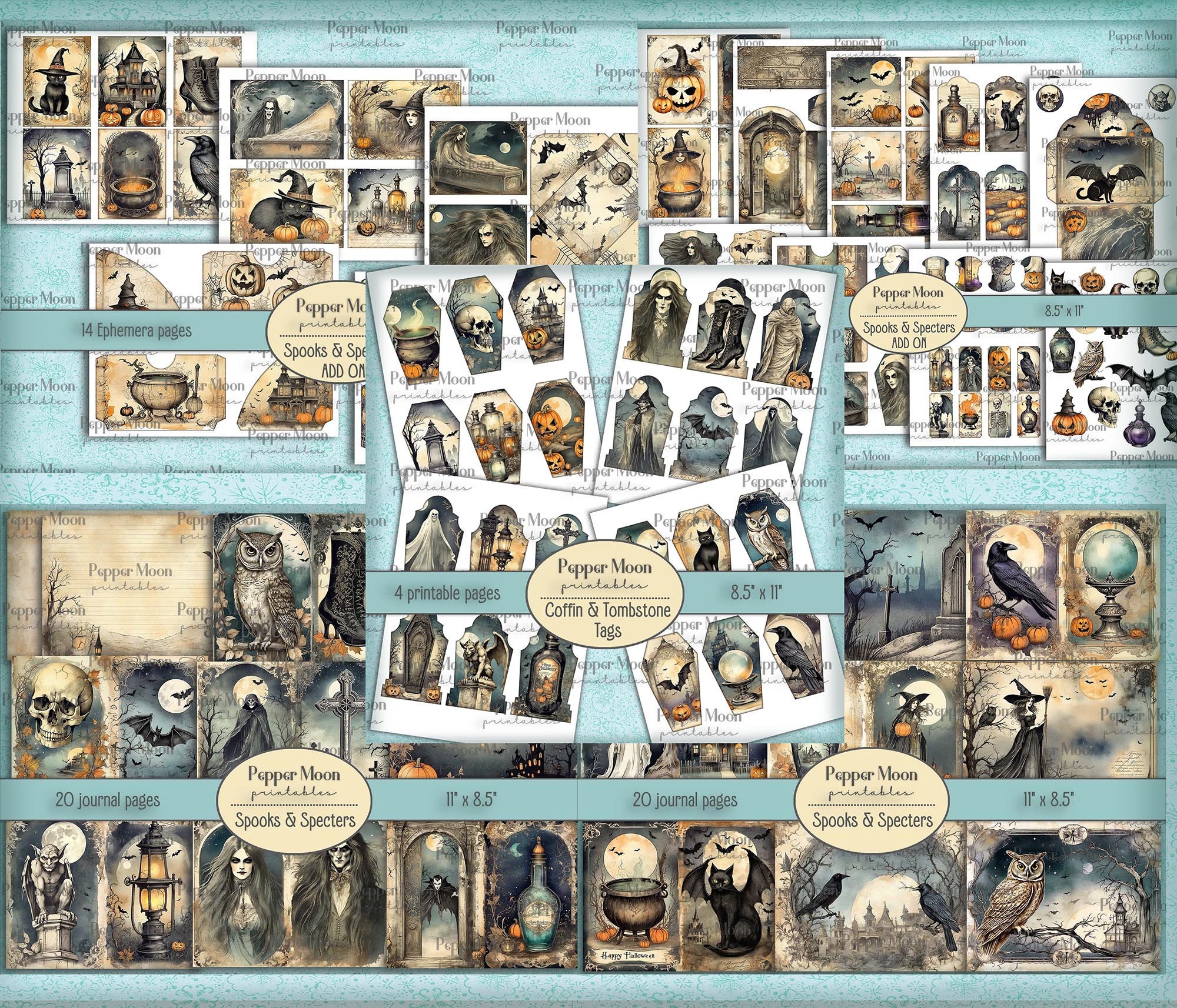 Spooks & Specters Full Journal Kit, 38 Journal Pages, Spooky Halloween ...