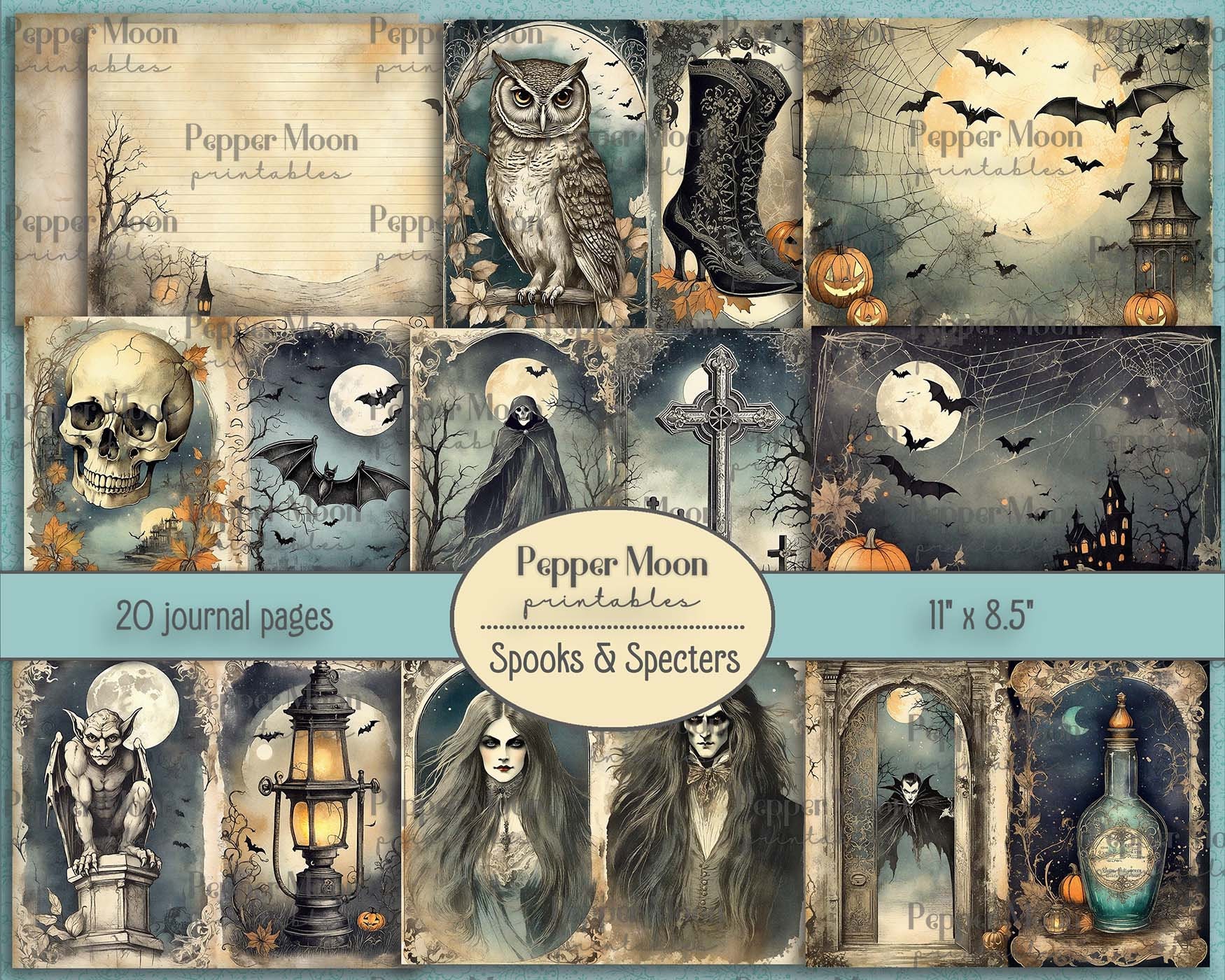 Spooks & Specters Full Journal Kit, 38 Journal Pages, Spooky Halloween ...