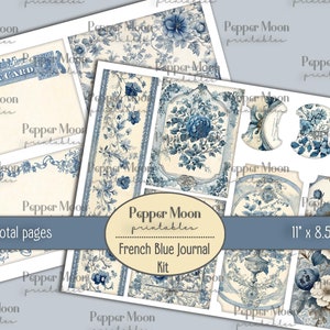 French Blue Journal Kit, 18 Journal Pages, Floral Journal, Landscape ...