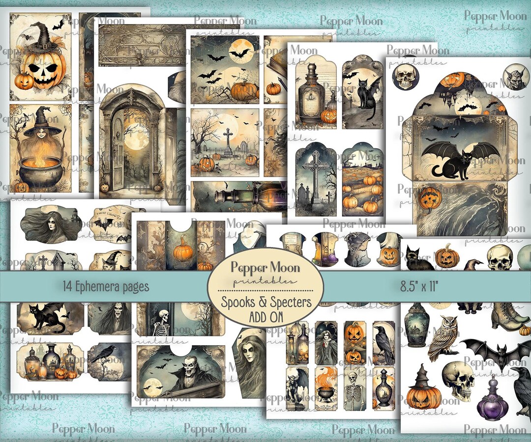 Spooks & Specters, 14 Ephemera Pages, Spooky Halloween Papers, Digital ...