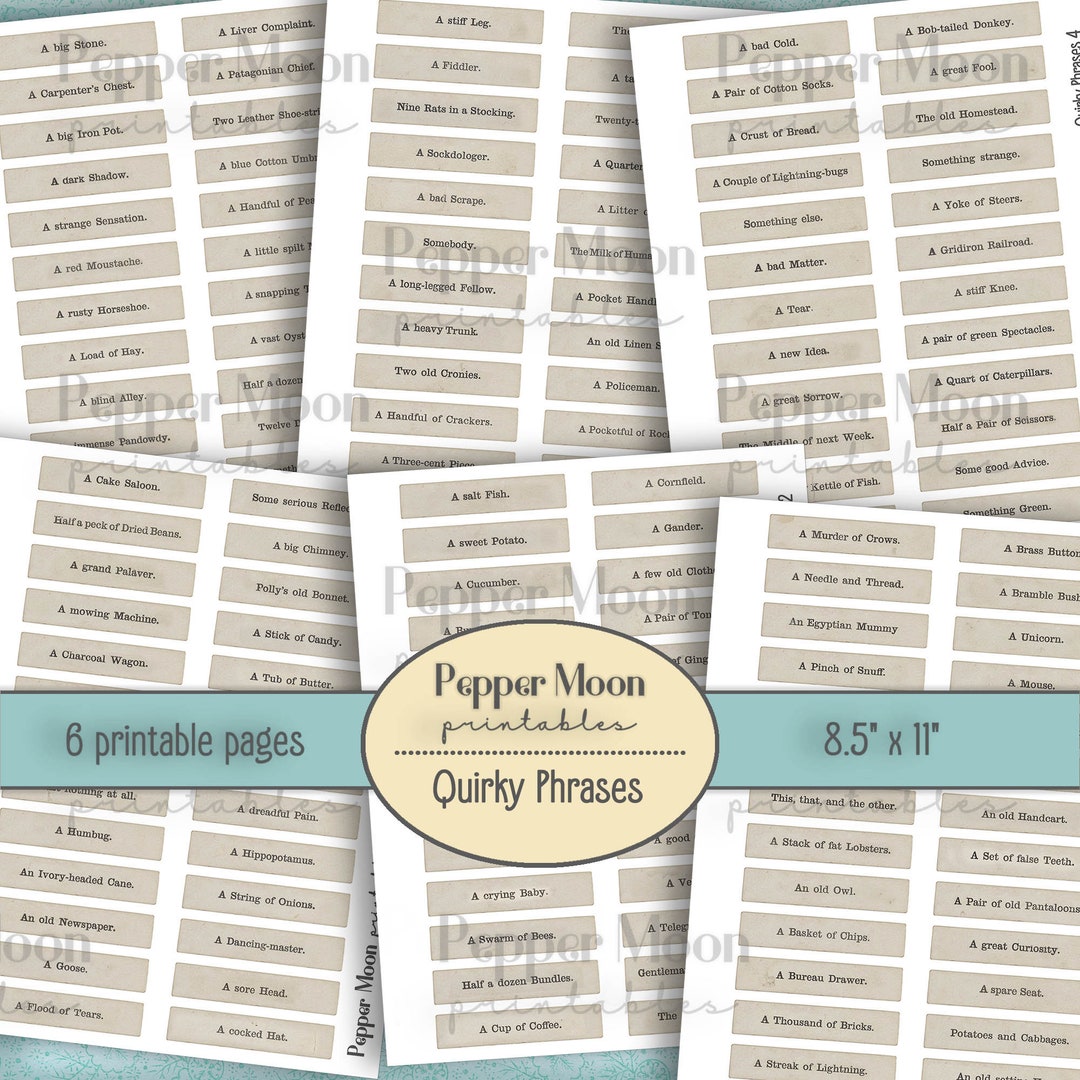 Quirky Phrases, Words, Digital Papers for Junk Journals, Instant ...