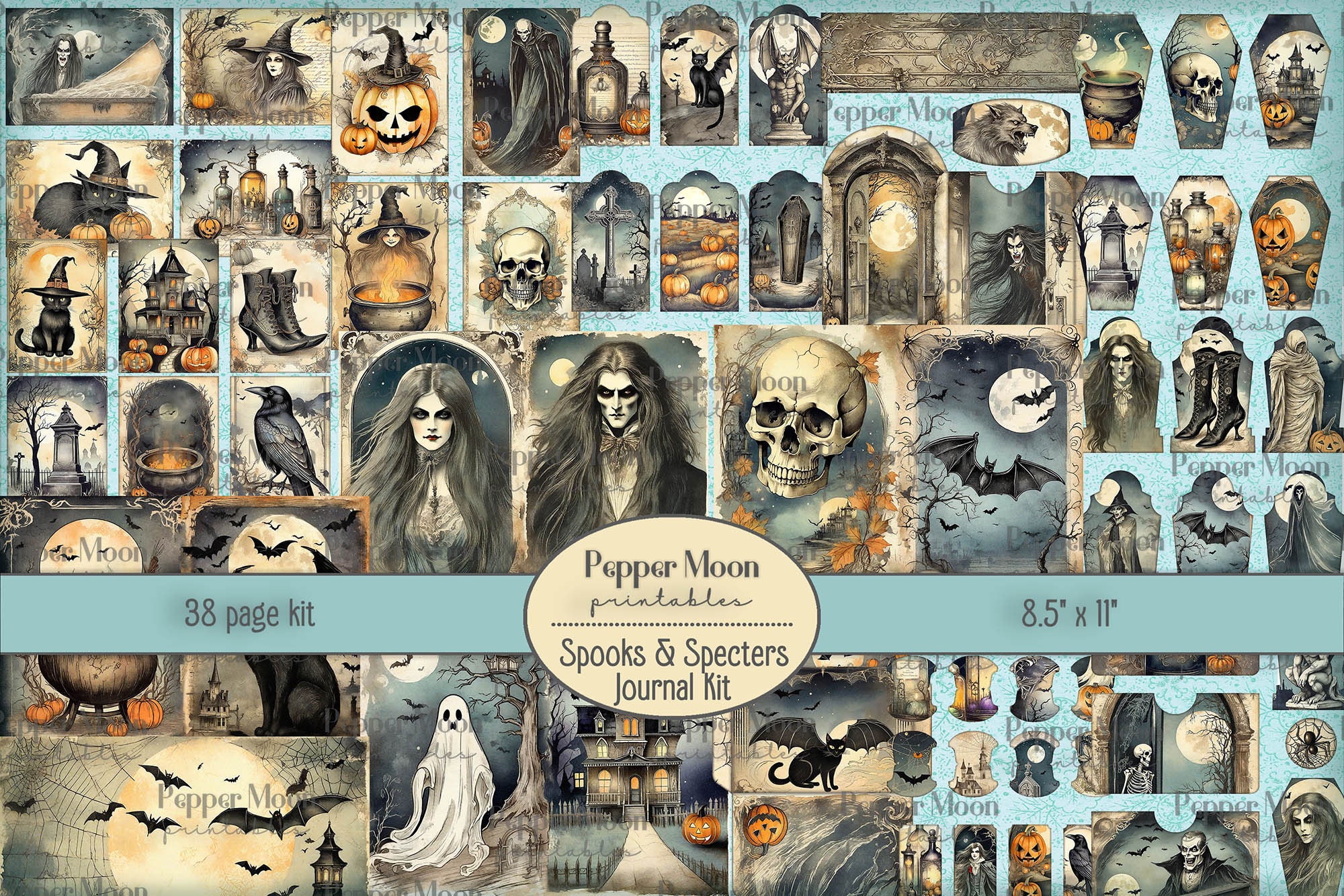 Spooks & Specters Full Journal Kit, 38 Journal Pages, Spooky Halloween ...