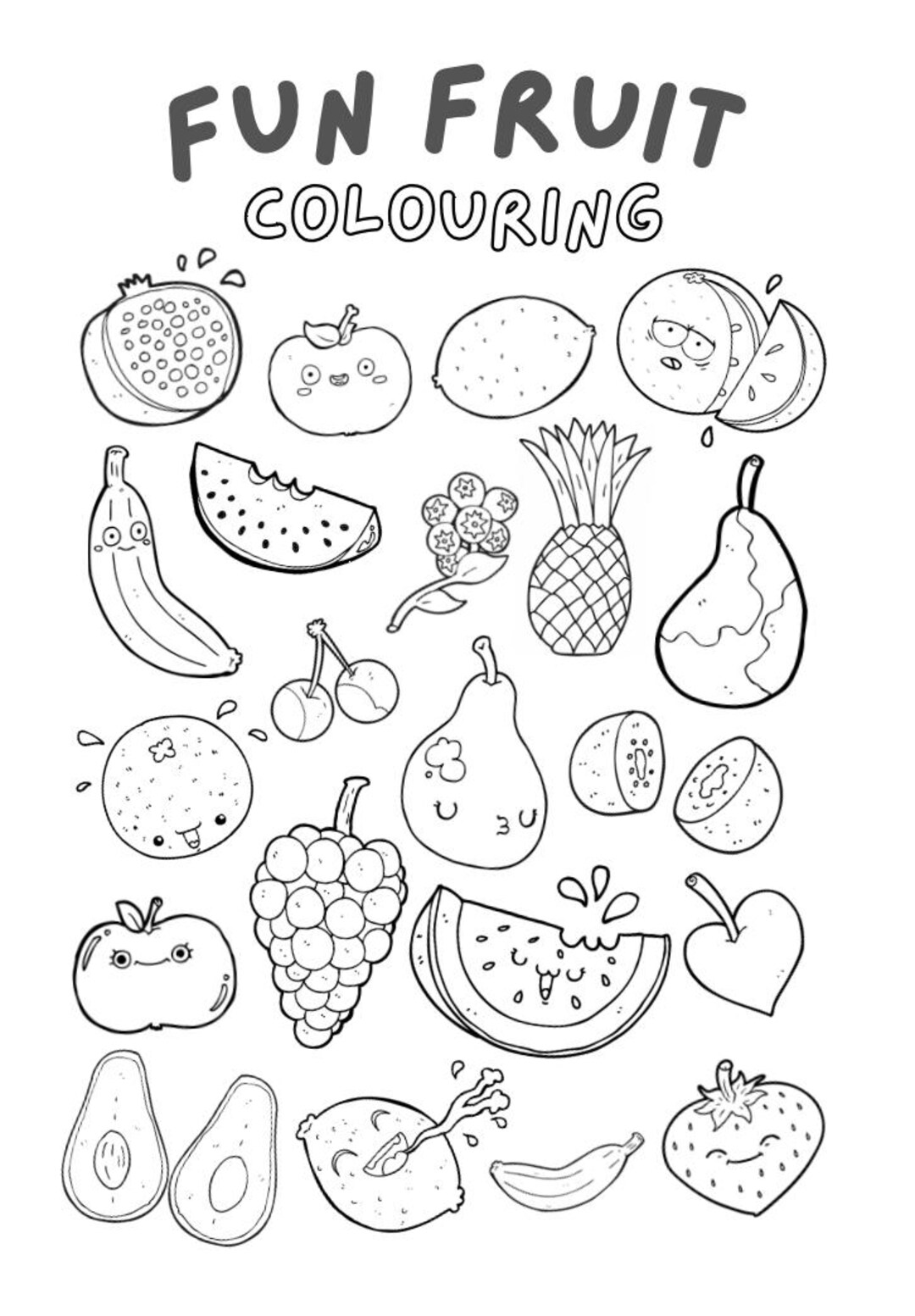 Fruit Fun Coloring Pages for Kids – 16 Printable Activity Sheets ...