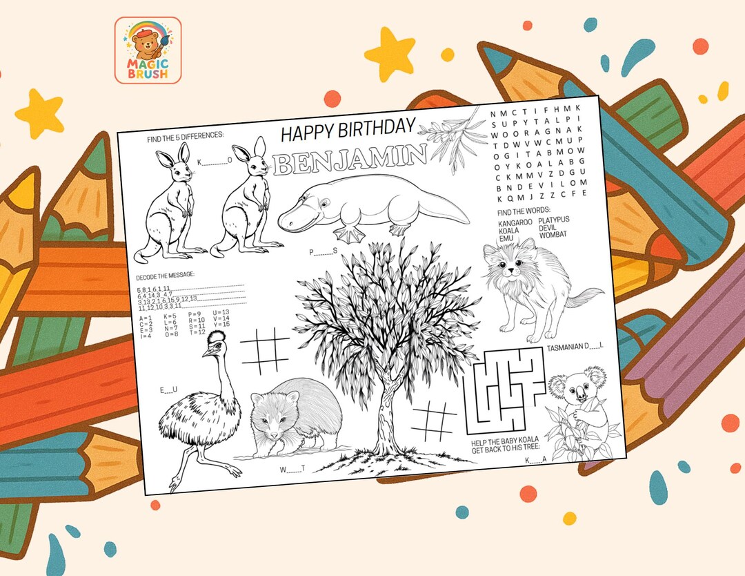 Editable Australian Animals Birthday Placemat | Outback Party Activity ...