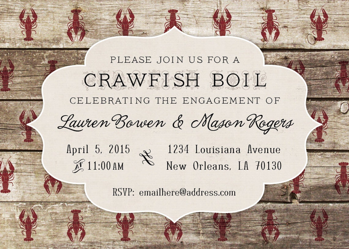 Printable Digital File Crawfish Boil Invitation Customizable Wood ...