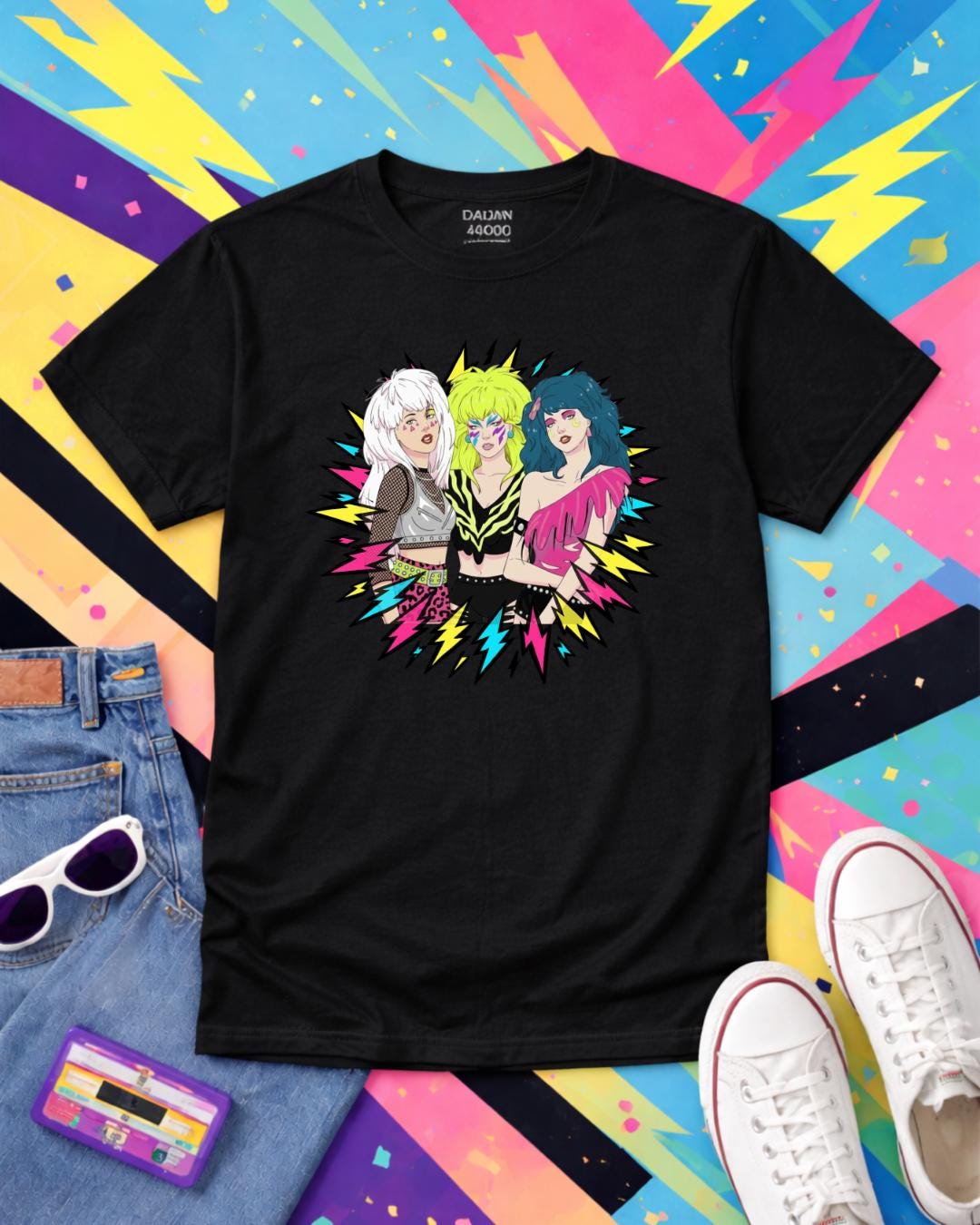 80s Pop Art Graphic Tee | Neon Lightning, Gildan Softstyle - Etsy