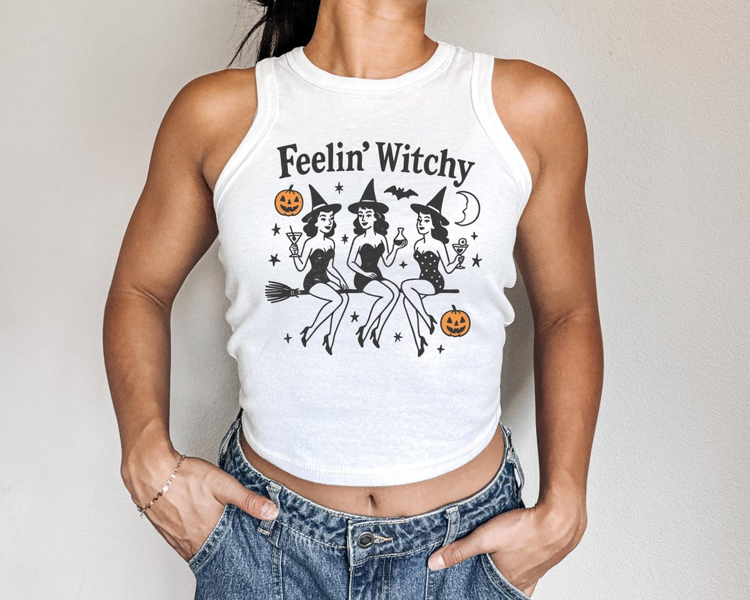 Feelin' Witchy Cropped Tank Top: Vintage Halloween, Spooky Retro Witch ...